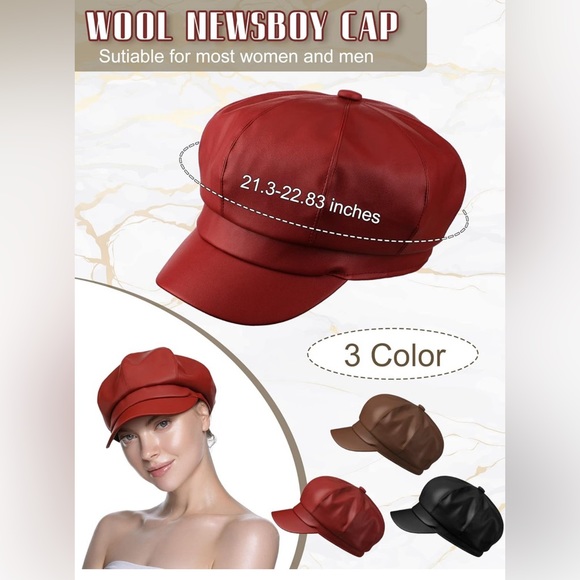 Accessories | Burgundy Newsboy Hats Pu Leather Visor Beret Cabbie Hat 8 ...
